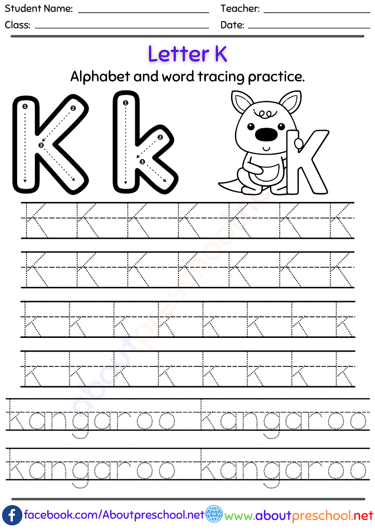 Letter k Alphabet tracing worksheets Archives - About Preschool
