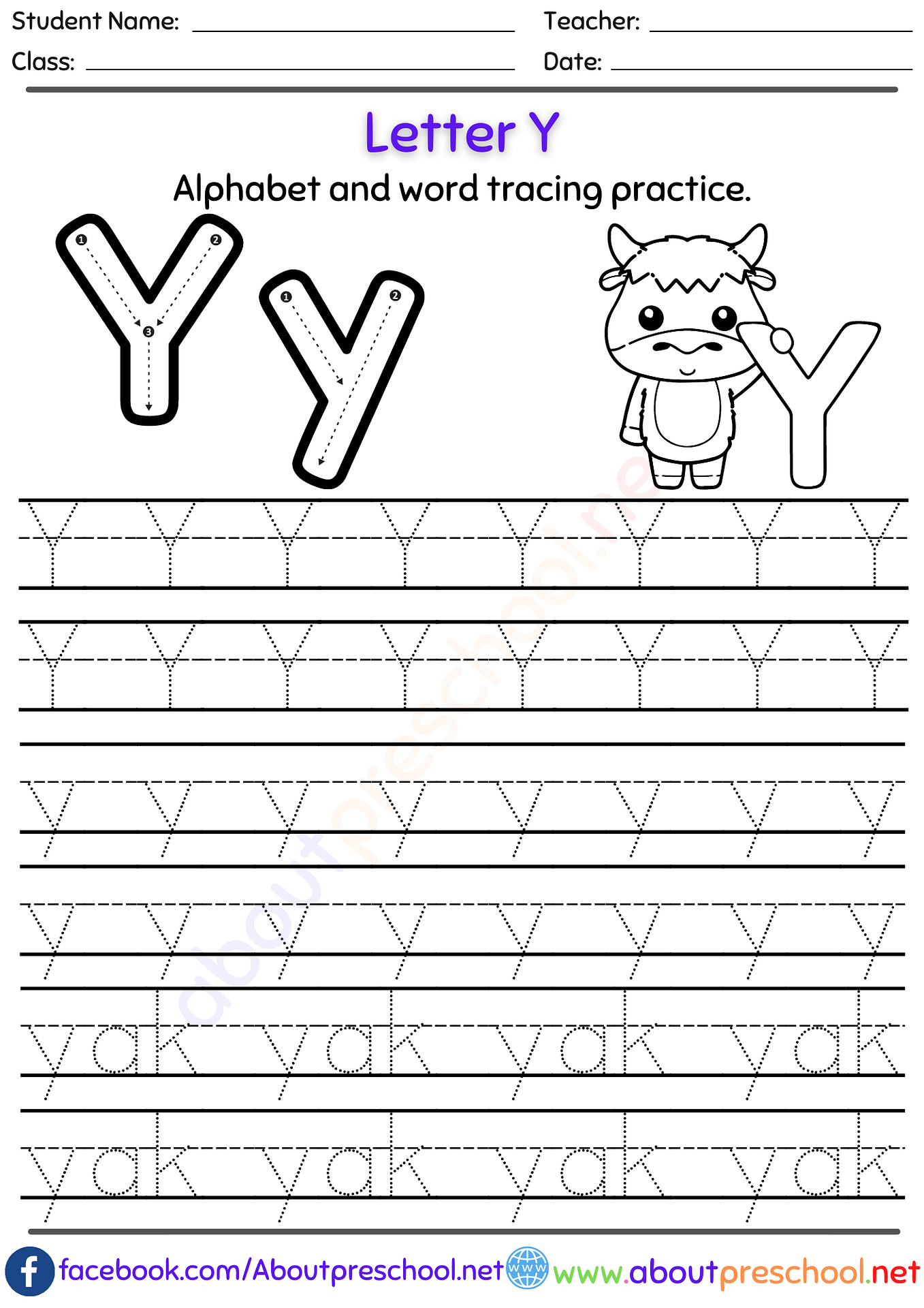 Letter y Alphabet tracing worksheets Archives - About Preschool